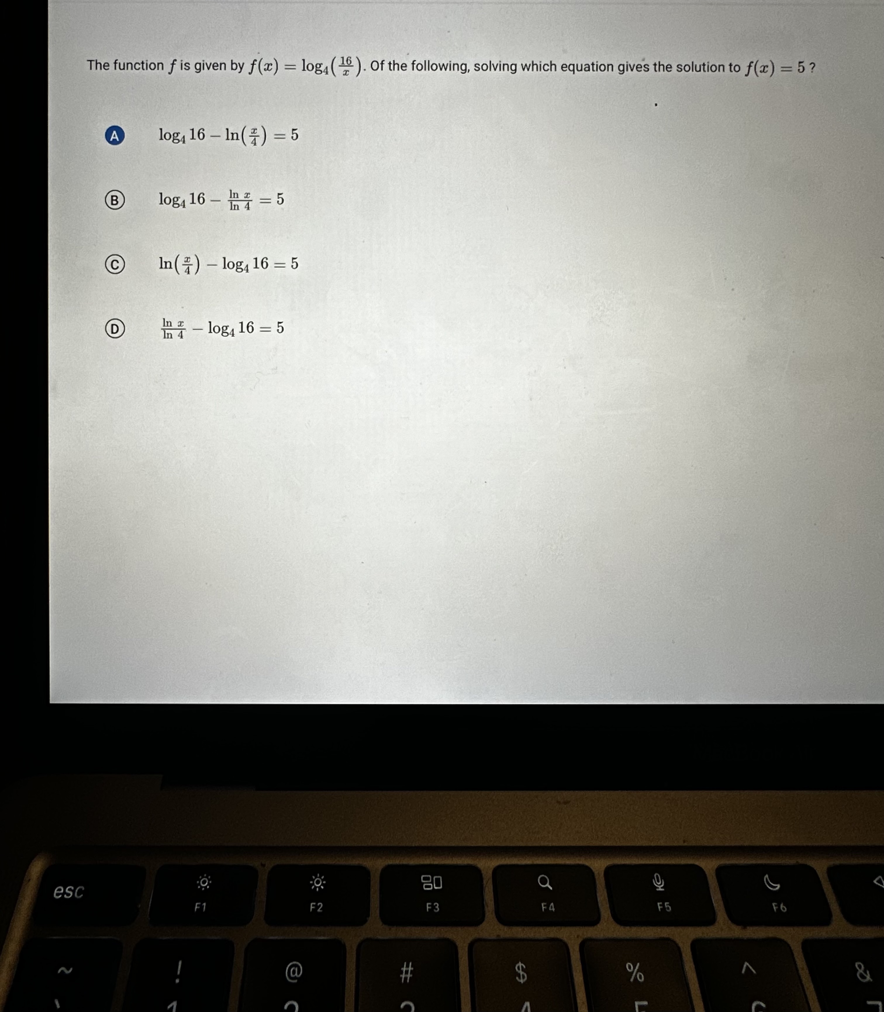 Solved The function f ﻿is given by f(x)=log4(16x). ﻿Of the | Chegg.com