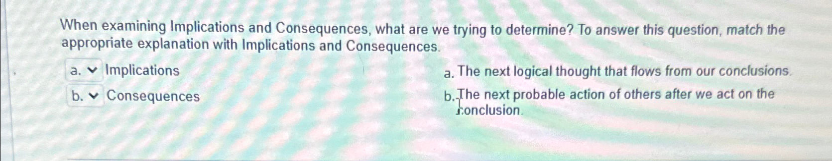 Solved When examining Implications and Consequences, what | Chegg.com