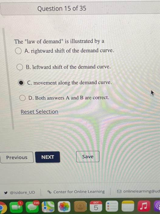 Solved Question 15 Of 35 The Law Of Demand Is Illustrated Chegg