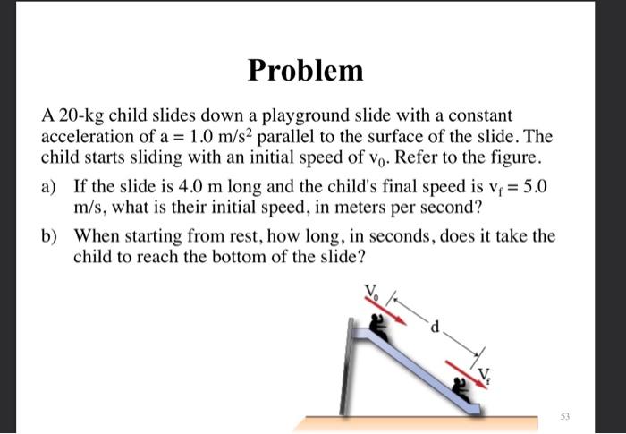 Solved A 20−kg child slides down a playground slide with a | Chegg.com