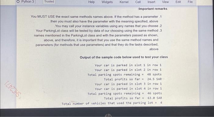 Solved Implement a ParkingLot class with the following | Chegg.com