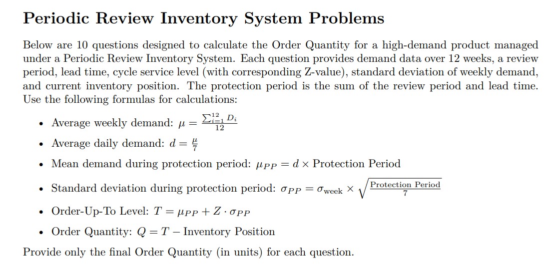 Solved Periodic Review Inventory System Pr2oblemsBelow are | Chegg.com
