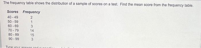 Solved The frequency table shows the distribution of a | Chegg.com