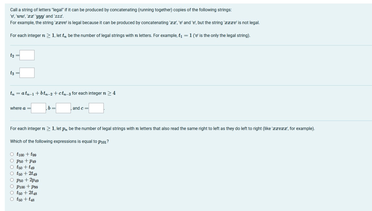 Solved Call a string of ﻿letters "legal" if it ﻿can be | Chegg.com