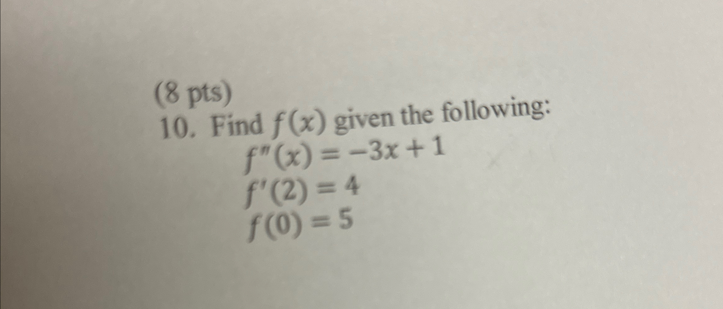 Solved (8 ﻿pts)10. ﻿Find f(x) ﻿given the | Chegg.com