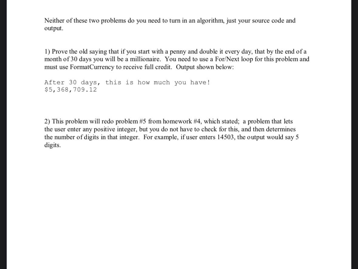 Solved (Need both problems converted to a visual basic | Chegg.com