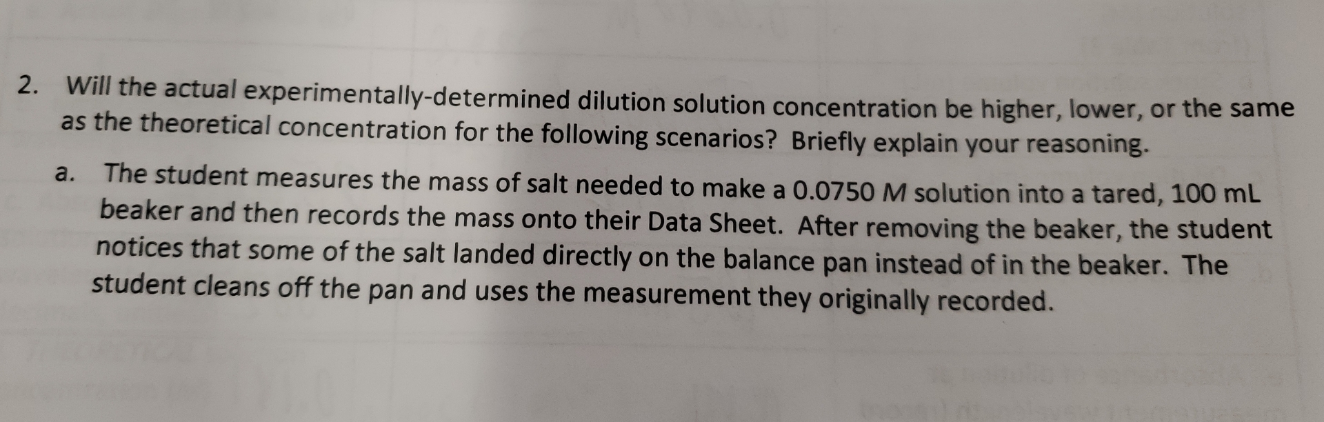 Solved Will the actual experimentally-determined dilution | Chegg.com