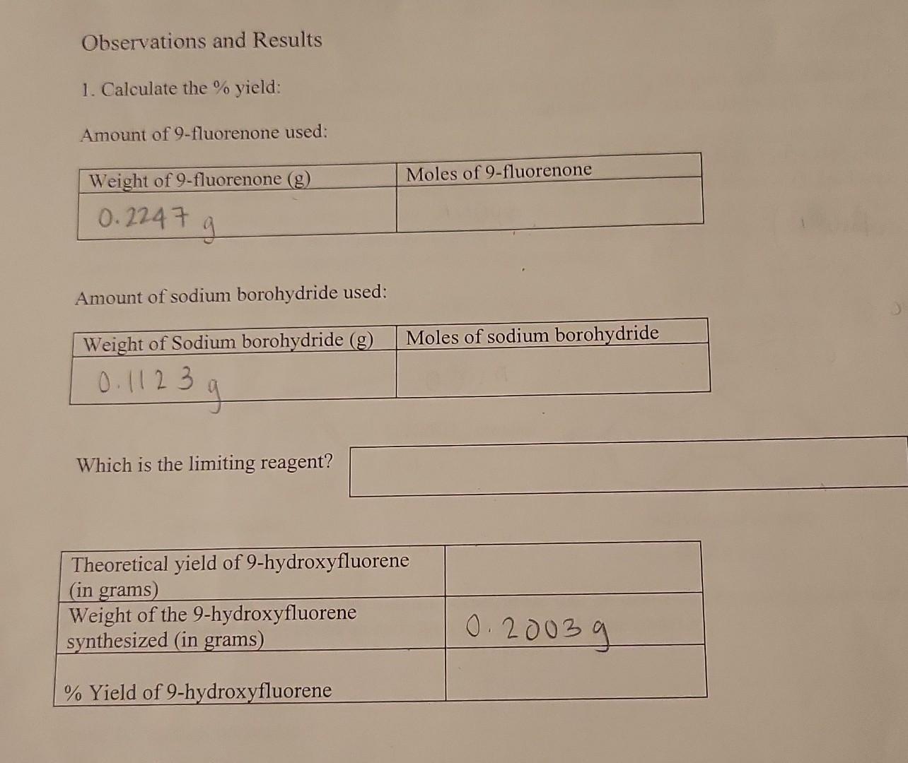 Solved Observations and Results 1. Calculate the % yield: | Chegg.com