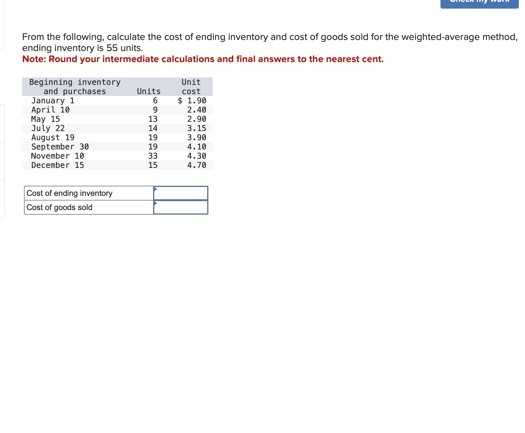 Solved From the following, calculate the cost of ending | Chegg.com