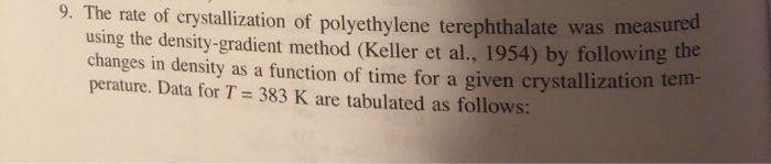 Solved 9. The rate of crystallization of polyethylene | Chegg.com