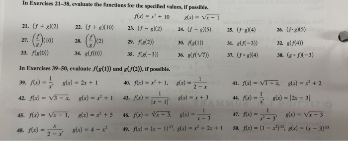 Solved In Exercises 21-38, evaluate the functions for the | Chegg.com