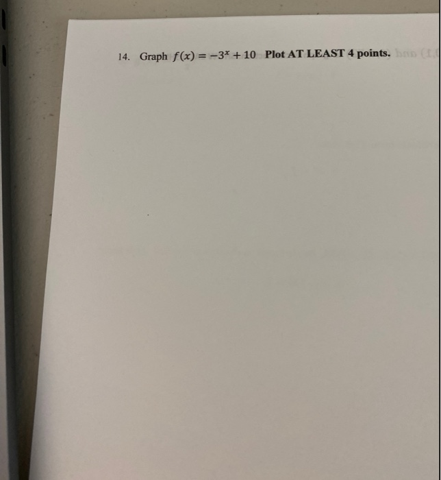 Solved 14. Graph f(x) = -3% + 10 Plot AT LEAST 4 points. | Chegg.com