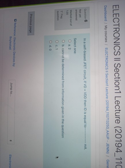 Solved ELECTRONICS II Section1 Lecture (20194_110 Dashboard | Chegg.com