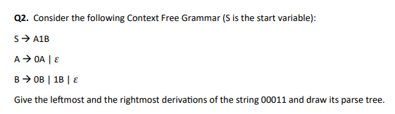 Solved Q2. ﻿Consider the following Context Free Grammar | Chegg.com