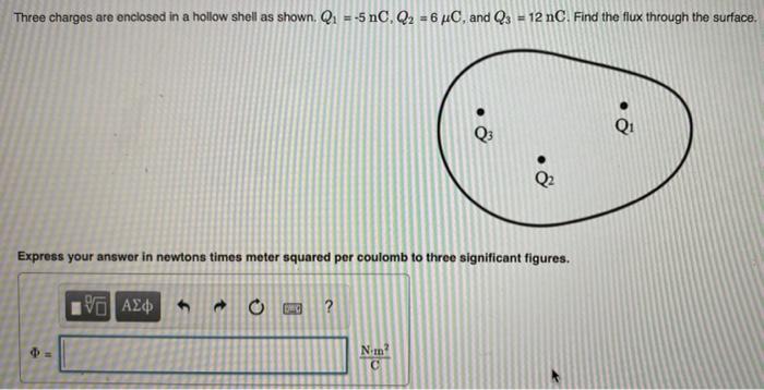 Solved Three charges are enclosed in a hollow shell as | Chegg.com