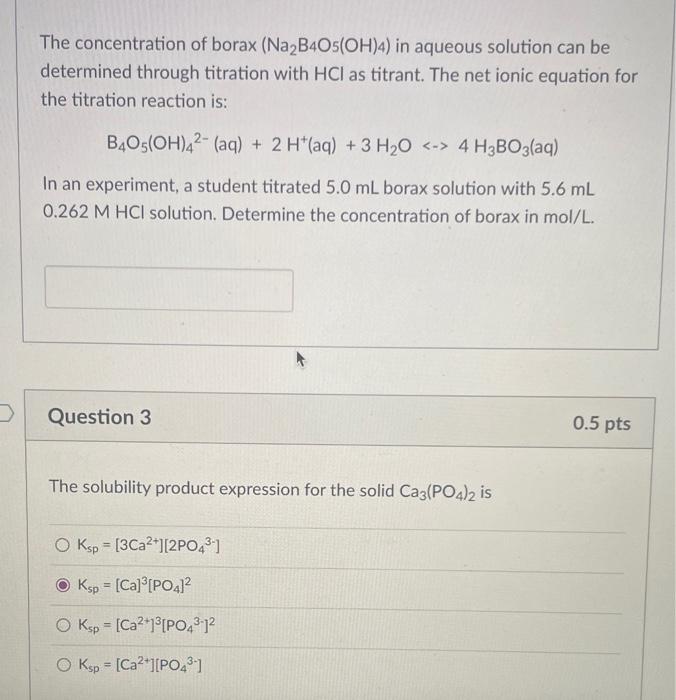 Solved The concentration of borax (Na2 B4O5(OH)4) in aqueous | Chegg.com