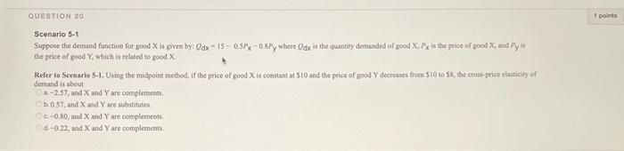 Solved Scenario 5-1 the price of good Y, which is related is | Chegg.com