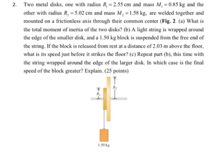 Solved 2. Two metal disks, one with radius R1=2.55 cm and | Chegg.com