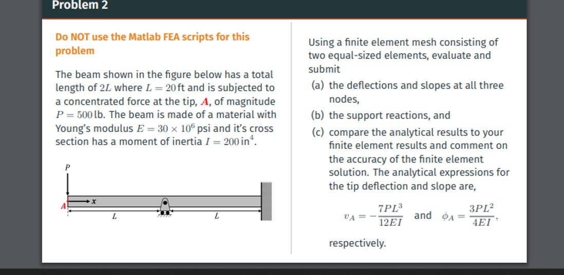 Solved Do NOT use the Matlab FEA scripts for thisproblemThe | Chegg.com