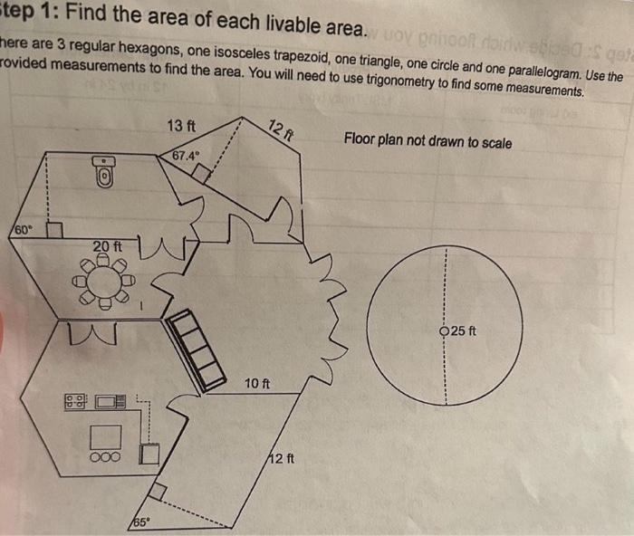 Solved tep 1: Find the area of each livable area. here are 3 | Chegg.com