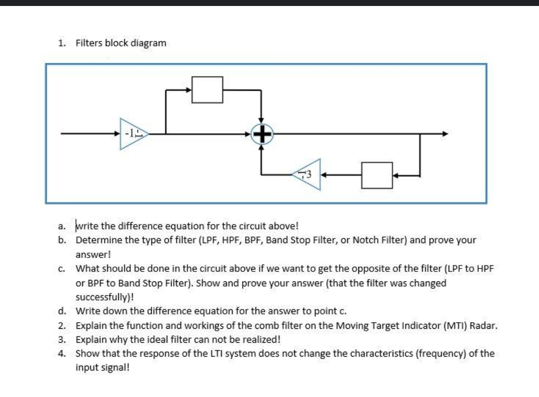 Filters block diagrama. ﻿Write the difference | Chegg.com