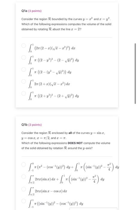 Solved Q1a (3 points) Consider the region R bounded by the | Chegg.com