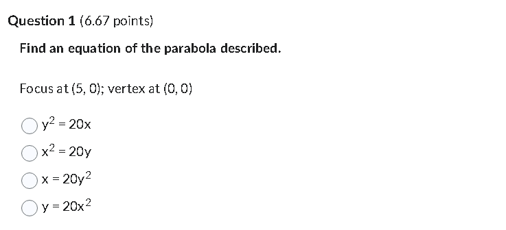 Solved Question 1 ( 6.67 ﻿points)Find an equation of the | Chegg.com