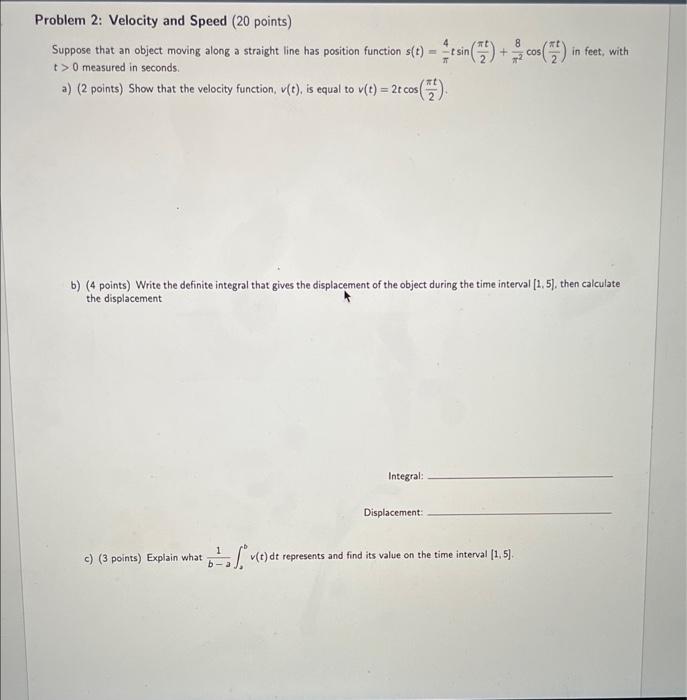 Solved Problem 2: Velocity and Speed ( 20 points) Suppose | Chegg.com
