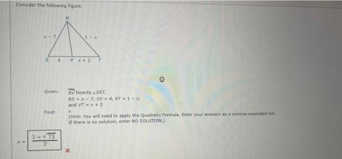 Solved Consider the following figure. (1) Given: RV bisects | Chegg.com