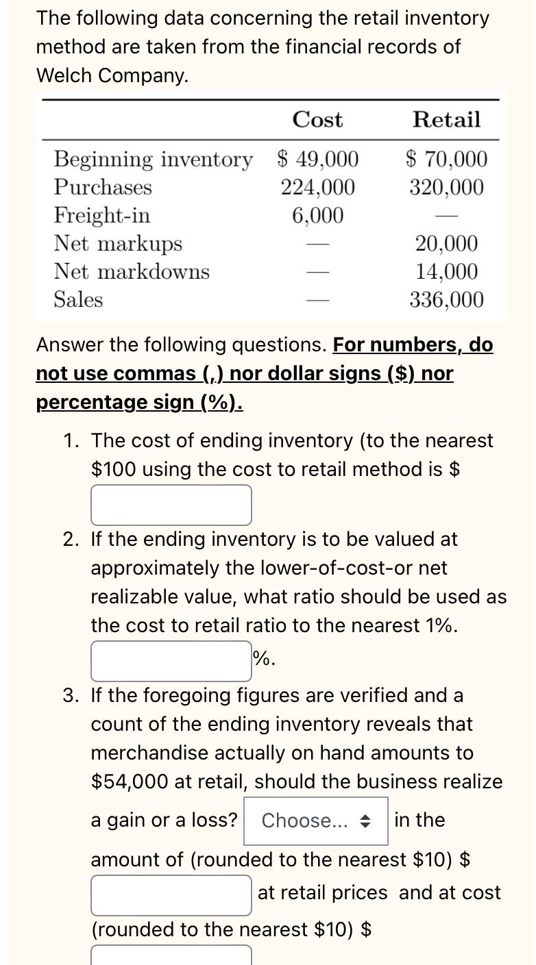 Solved The following data concerning the retail inventory | Chegg.com