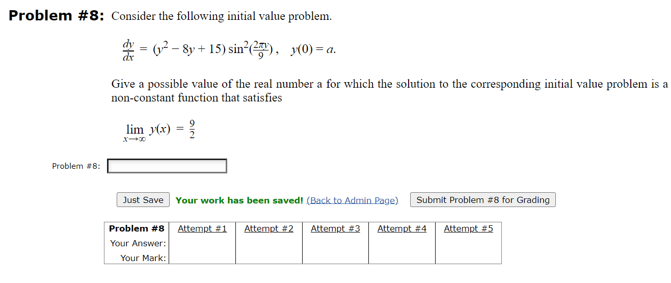 Solved Problem #8: Consider the following initial value | Chegg.com