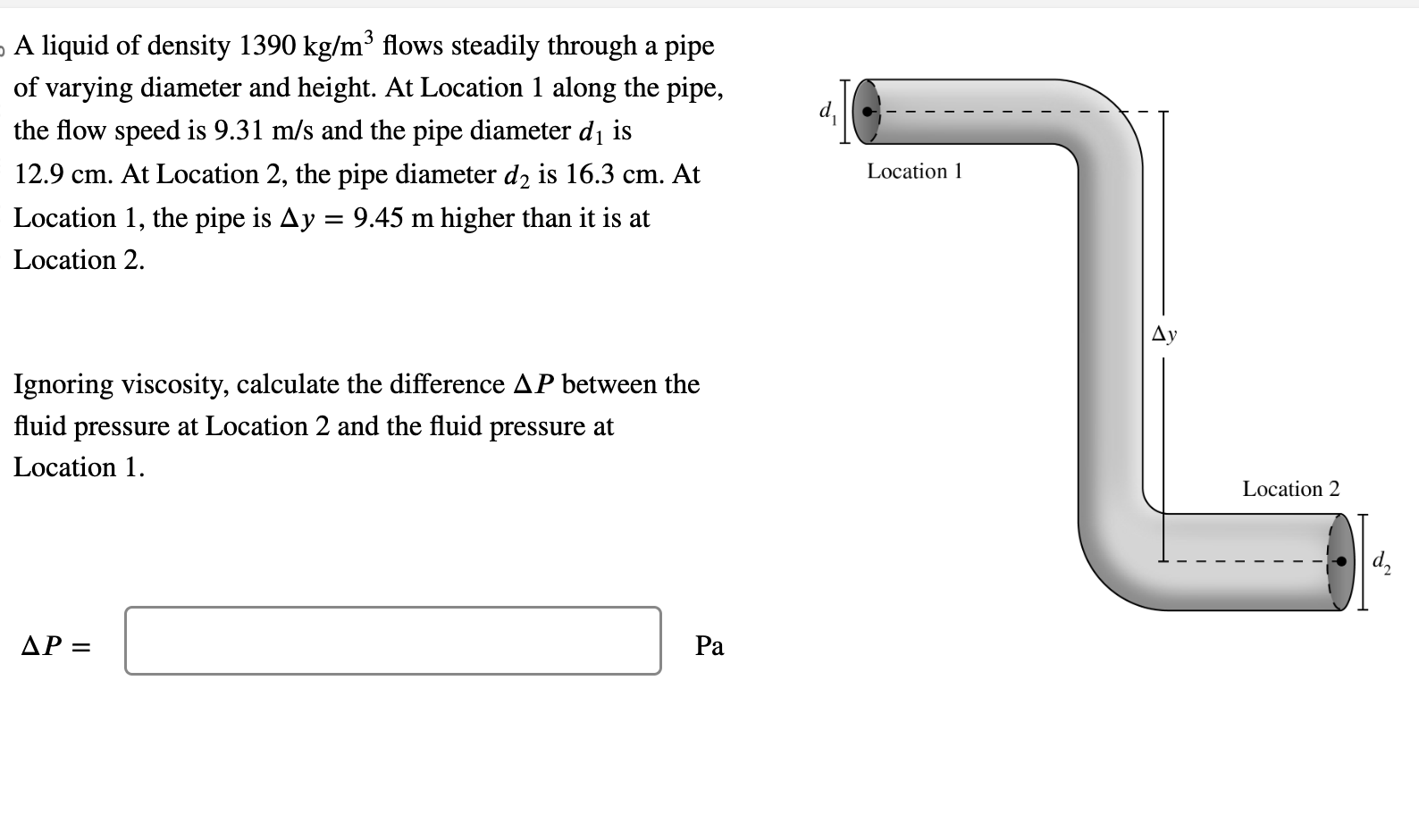 Solved A liquid of density 1390kgm3 ﻿flows steadily through | Chegg.com