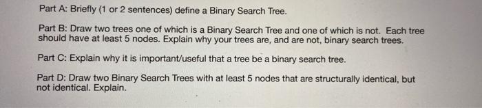 Solved Part A: Briefly (1 or 2 sentences) define a Binary | Chegg.com