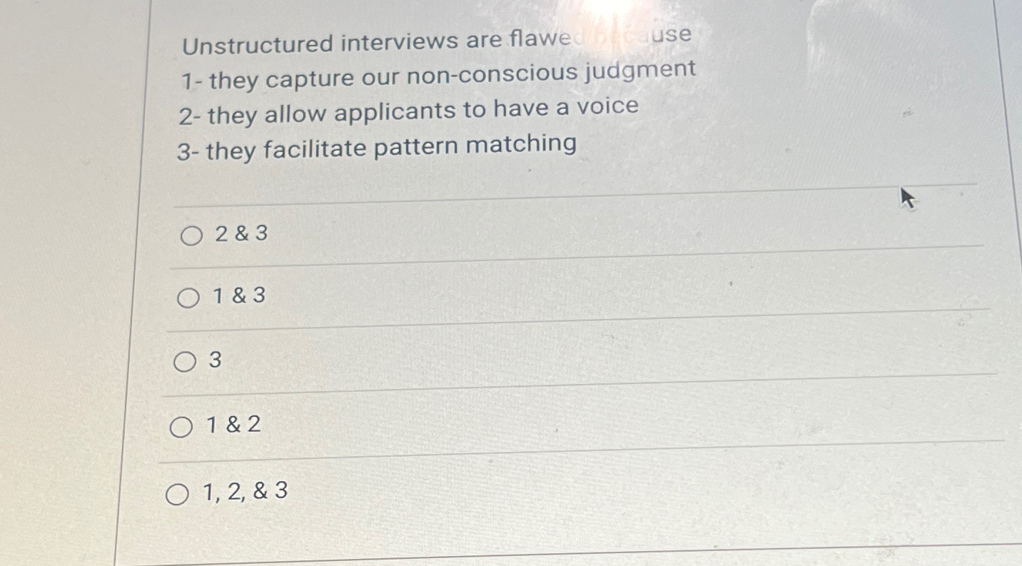 Solved Unstructured interviews are flawe q, ﻿use1- ﻿they | Chegg.com