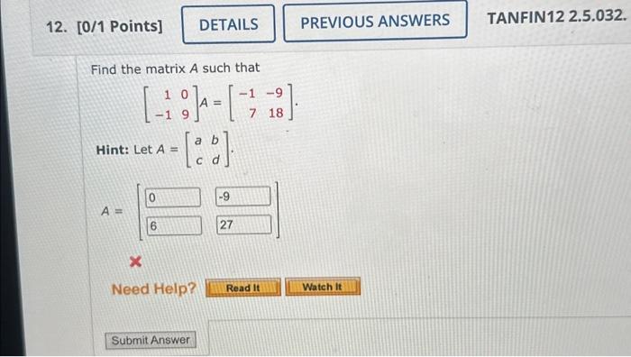 Solved Find the matrix A such that Hint: Let | Chegg.com