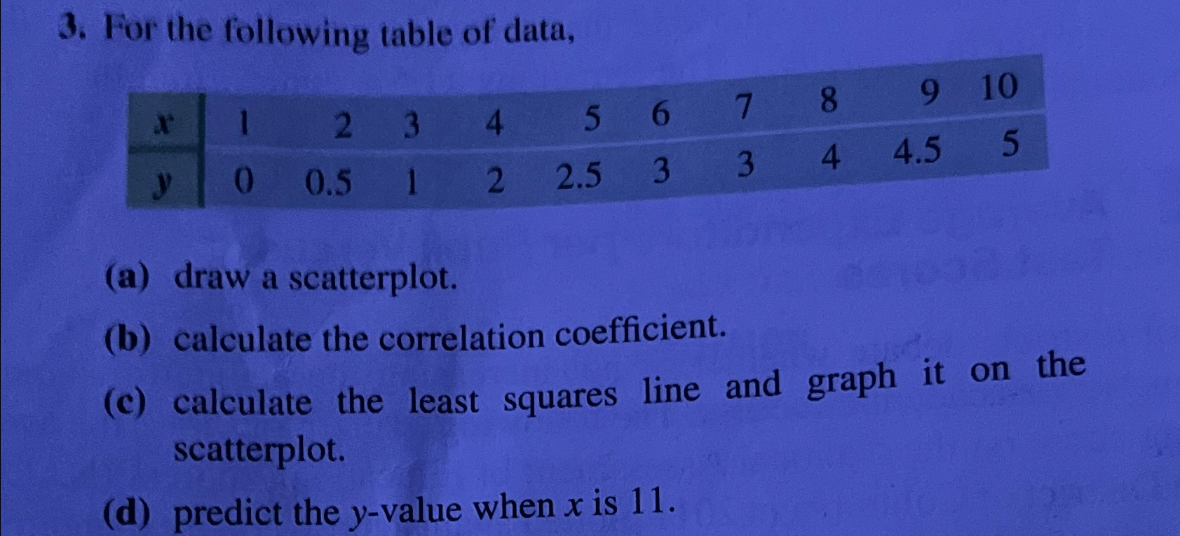 For the following table of | Chegg.com