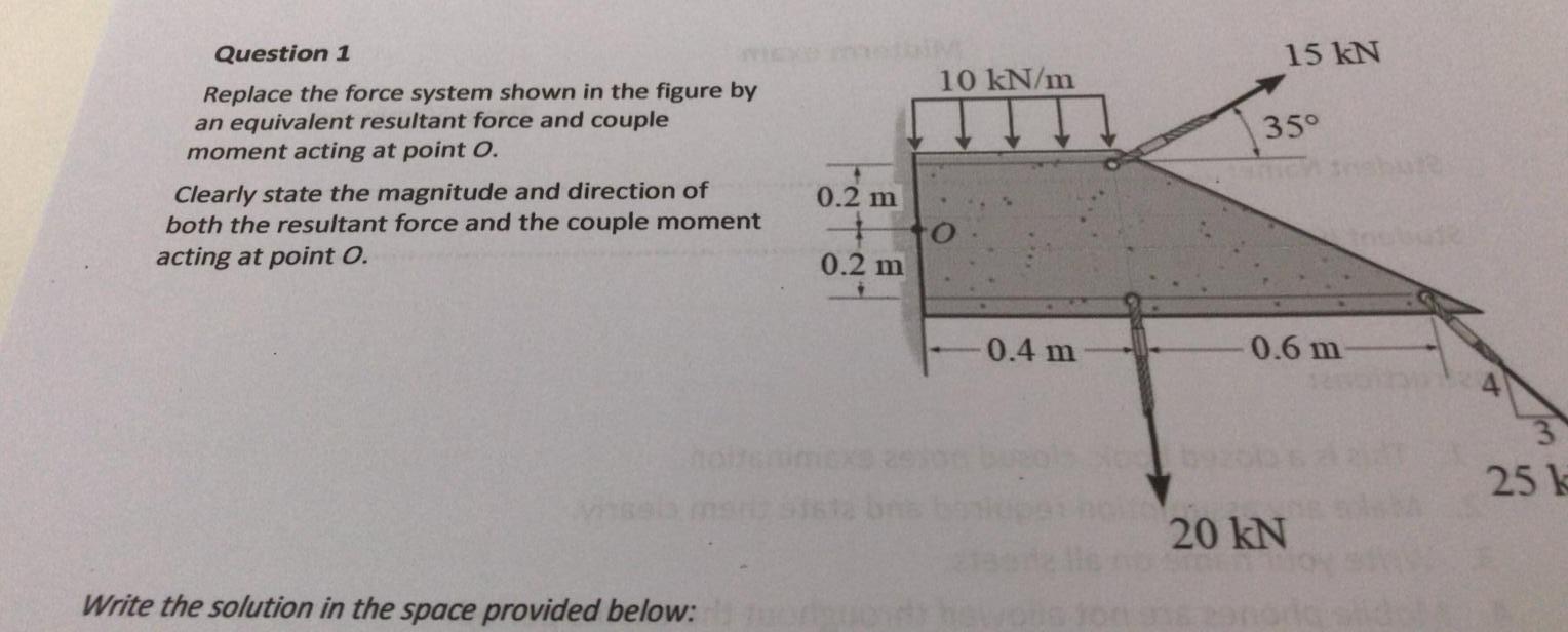 Solved Question 1 Replace the force system shown in the | Chegg.com