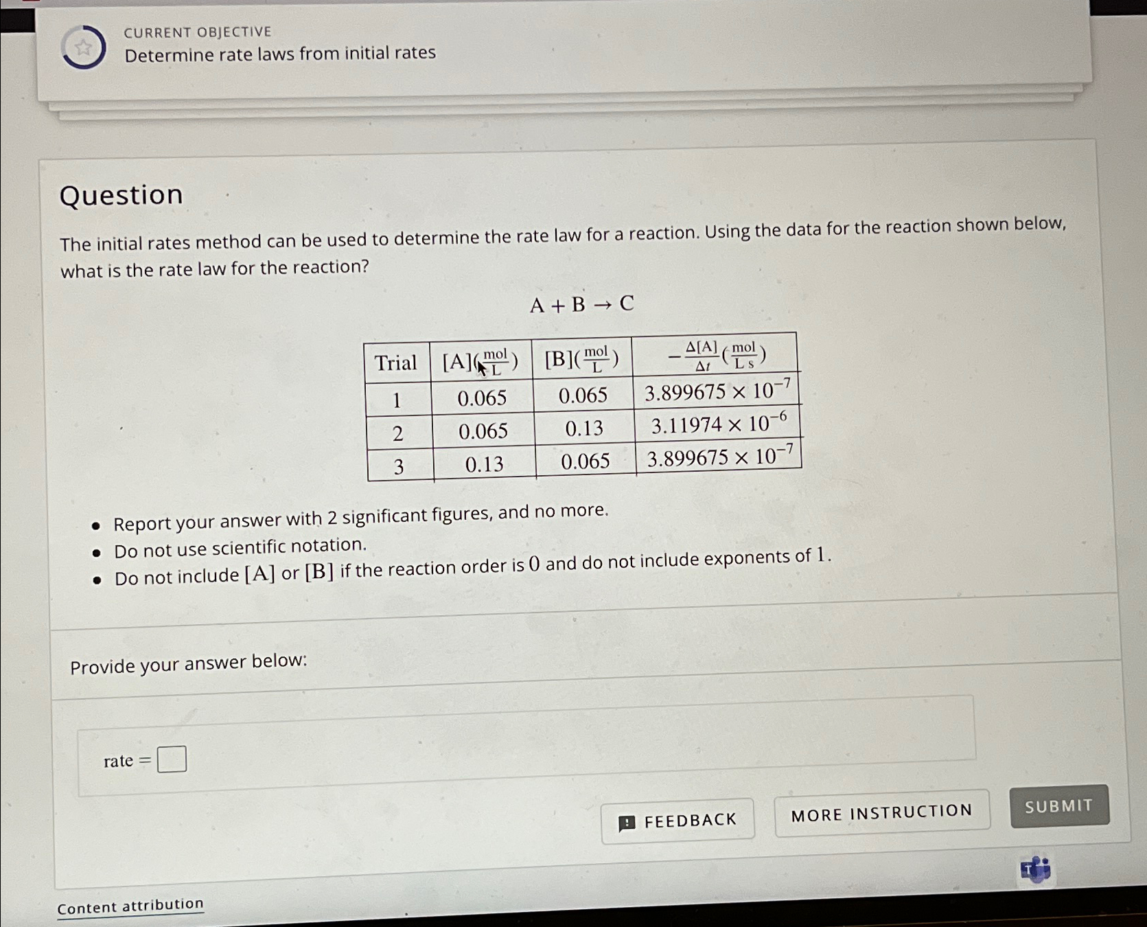 Solved CURRENT OBJECTIVEDetermine rate laws from initial | Chegg.com