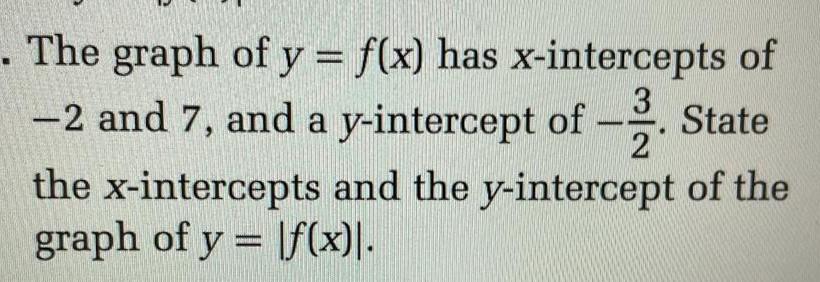 Solved The graph of y=f(x) has x-intercepts of -2 and 7 , | Chegg.com