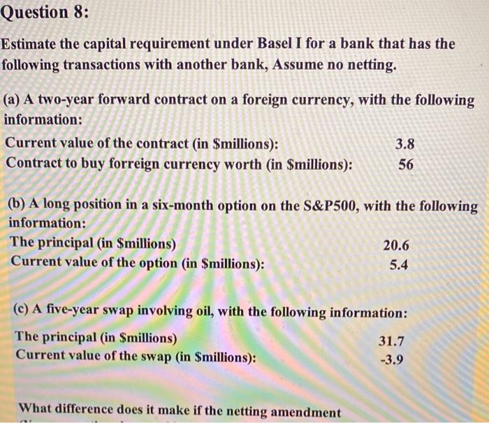 Estimate the capital requirement under Basel I for a | Chegg.com