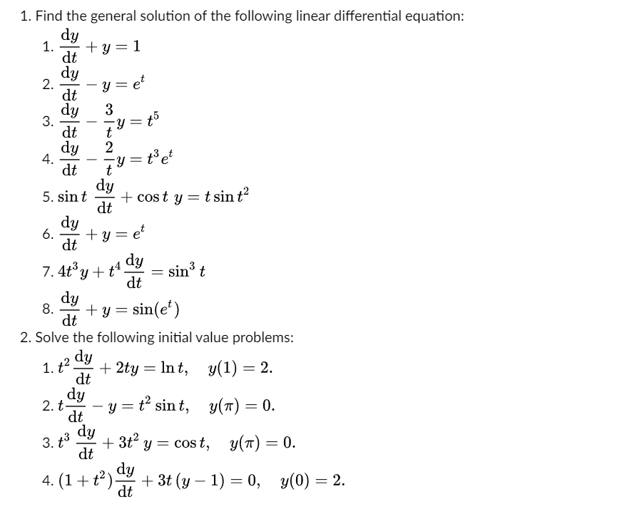 Solved Find the general solution of the following linear | Chegg.com