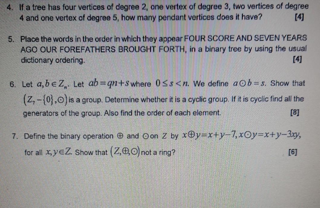 Solved 4. If a tree has four vertices of degree 2, one | Chegg.com