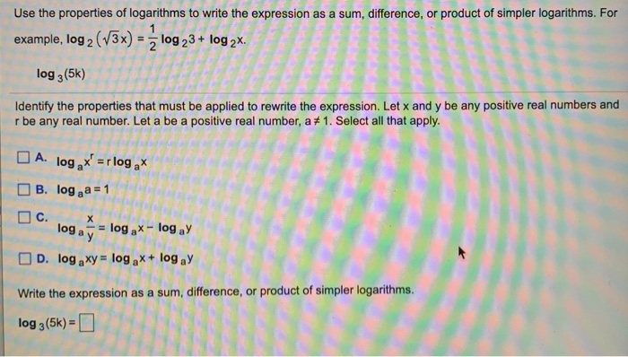 Solved Use the properties of logarithms to write the | Chegg.com