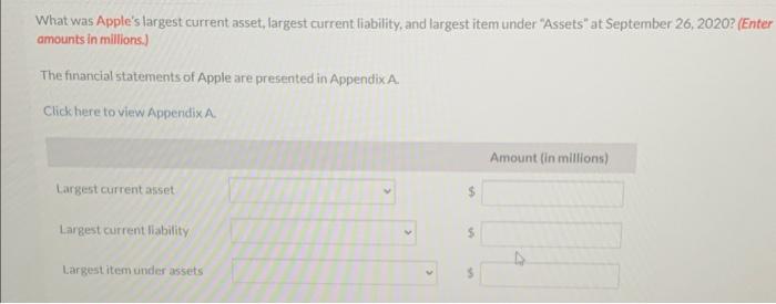 What was Apple's largest current asset, largest | Chegg.com