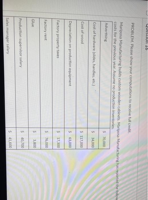 Solved Question 10 PROBLEM. Please show your computations to | Chegg.com