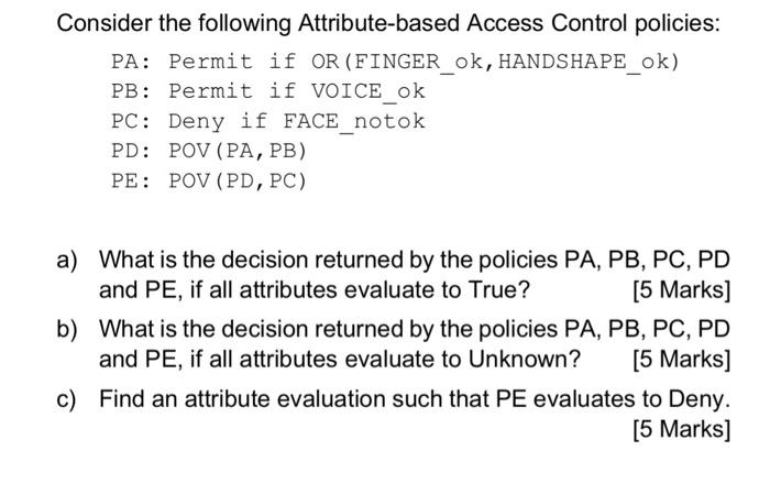 Solved Consider the following Attribute-based Access Control | Chegg.com