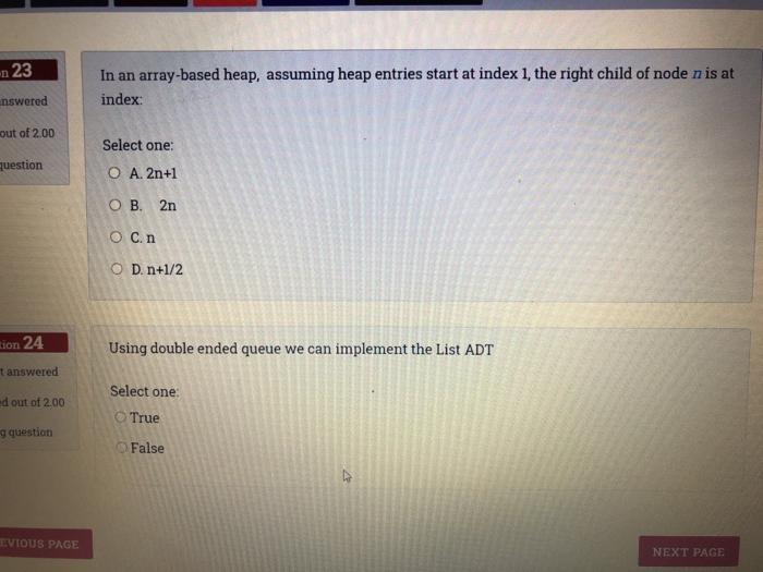 Solved n 23 In an array-based heap, assuming heap entries | Chegg.com