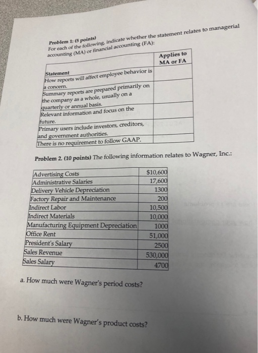 Solved Problem 1: (5 points) For each of the following | Chegg.com