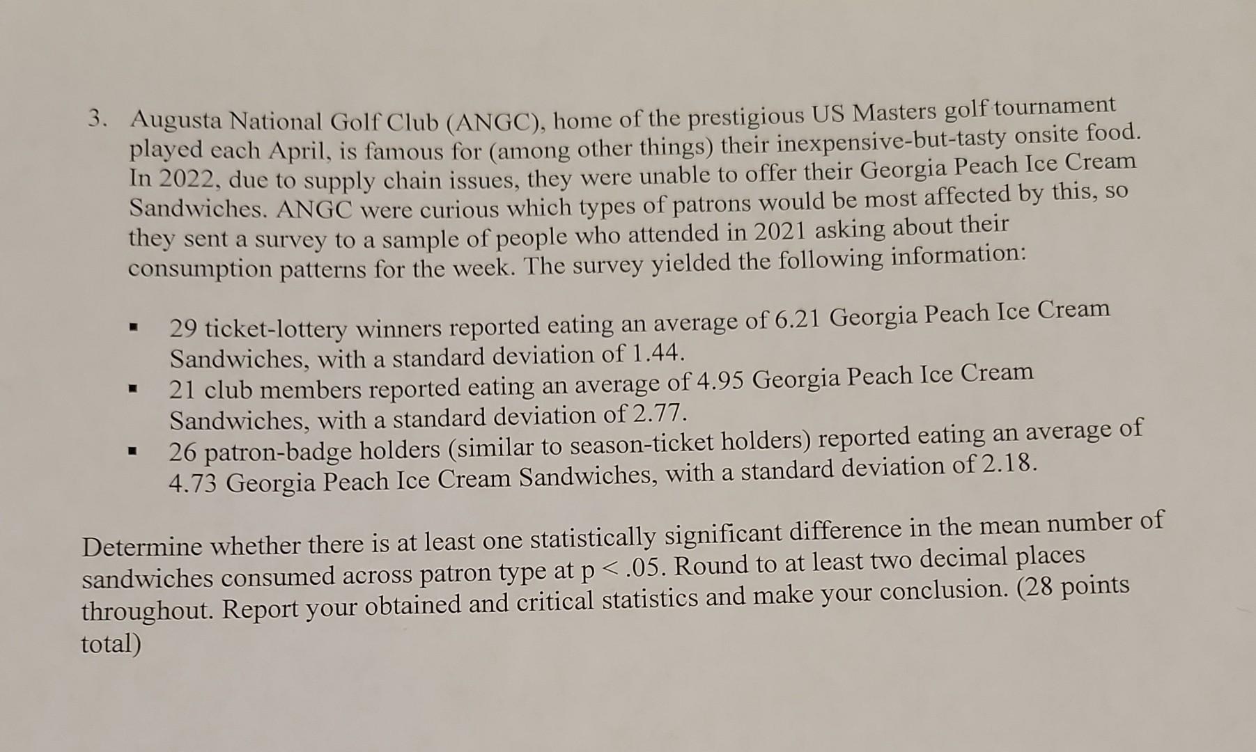 Solved 3. Augusta National Golf Club (ANGC), home of the | Chegg.com