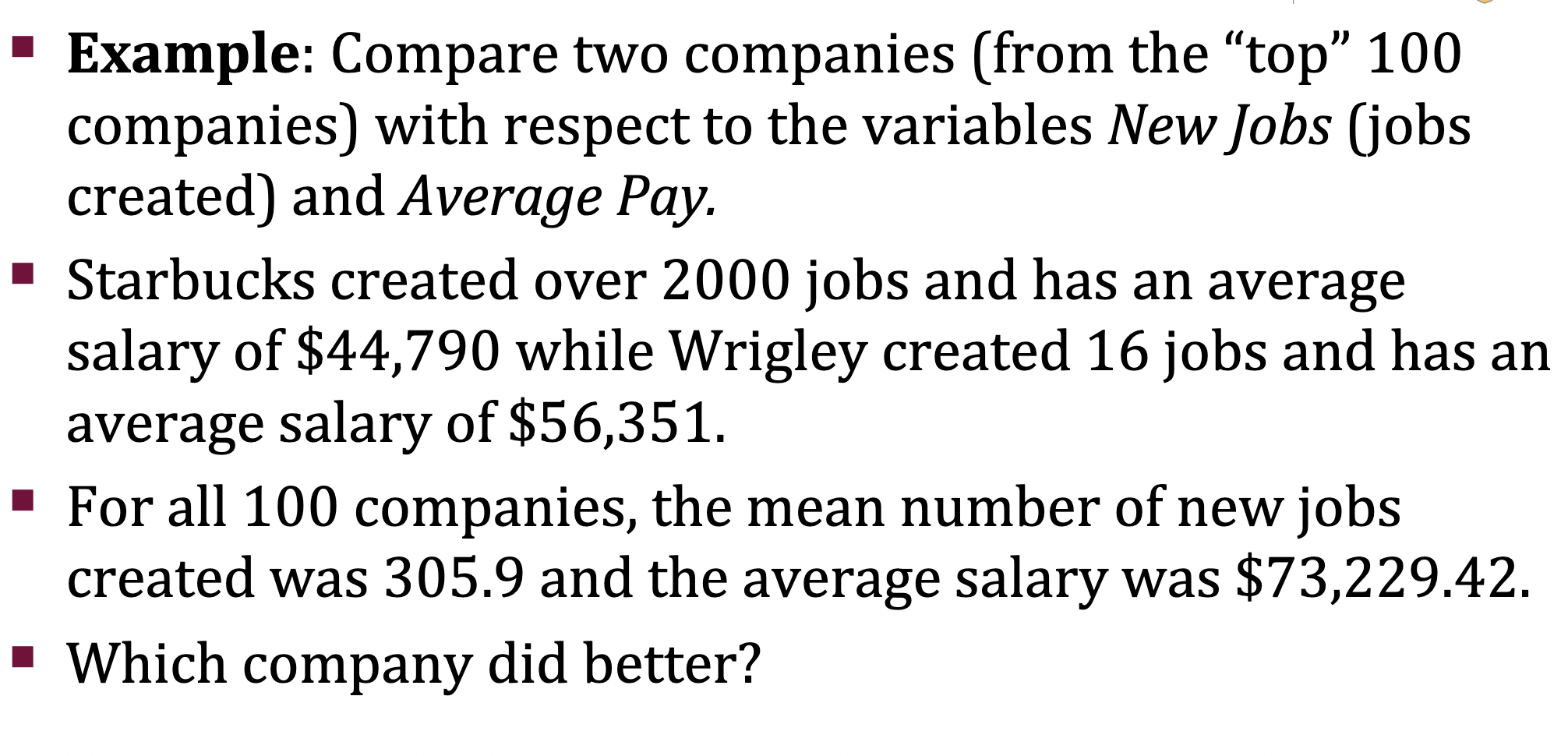 Solved Example: Compare two companies (from the "top" | Chegg.com